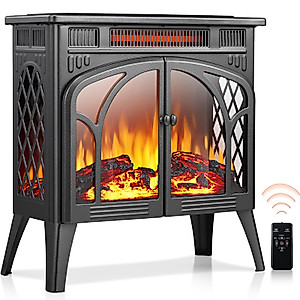 Rintuf Electric Fireplace Heater, 1500W Infrared Fireplace Stove w/3D Realistic Flame, 5100BTU Freestanding Electric Stove Heater with Remote Control, 8H Timer, Ideal for Indoor Outdoor Home Use
