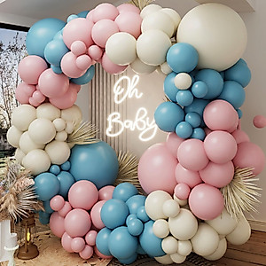 170PCS Gender Reveal Baby Shower Party Decorations Supplies Backdrop, Dusty Pink and Blue Sand White Balloons Gender Reveal Baby Shower Balloon Garland Arch Kit