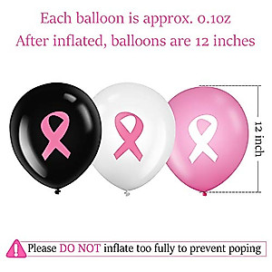 75 Pieces Breast Cancer Awareness Balloons 12 Inch Pink Ribbon Latex Balloons Round Party Balloons Party Supplies for Party Decoration, Pink, White and Black
