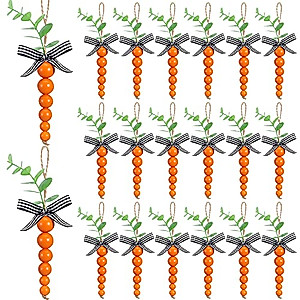 20 Pcs Wooden Bead Carrots Rustic Beaded Carrots Easter Decor for Tiered Tray Farmhouse Spring Tray Filler Easter Carrot Hanging Ornaments for Easter Spring Home Kitchen Decorations