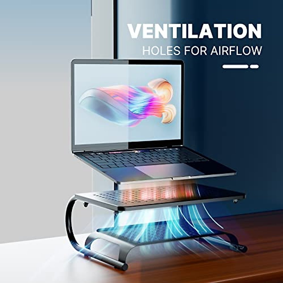 HUANUO Monitor Stand, 2 Tier Monitor Riser with Storage, Vented Computer Monitor Stand, Desktop Stand, Desk Shelf for Printer, Screen, PC, Gaming Console, for Home & Office