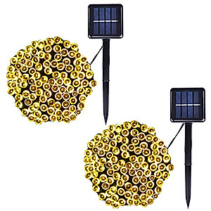 Solar String Lights Outdoor, 2 Pack 100 Led Outdoor Solar Christmas Lights, 8-Modes Waterproof Fairy Lights for Christmas, Gardens, Wedding, Party Decoration (Warm White)