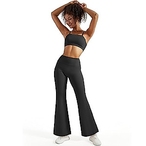 SUUKSESS Women Flare Leggings Scrunch Butt Lifting Bootcut High Waisted Tummy Control Bell Bottom Yoga Pants (Black,L)
