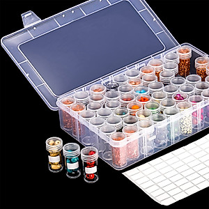 Pumtus 2 Pack Diamond Paint Storage Containers, 120 Grids Beads Organizer Box with Label Stickers, Plastic 5D Embroidery Accessories Storage Case Jars for DIY, Art, Craft, Rhinestone, Seed