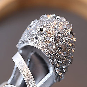 Lykmera Princess Shoes Infant Crystal Bowknot Girls Kids Single Pearl Bling Sandals Shoes Baby Girls Dancing Sandals Shoes (Silver, 11-11.5 Years Big Kids)