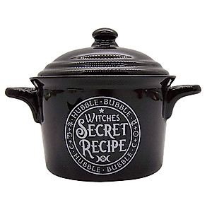 Alchemy Witches Secret Recipe Cauldron Lidded Bowl and Spoon Set, Gothic Kitchen Serveware, 4.75 Inches