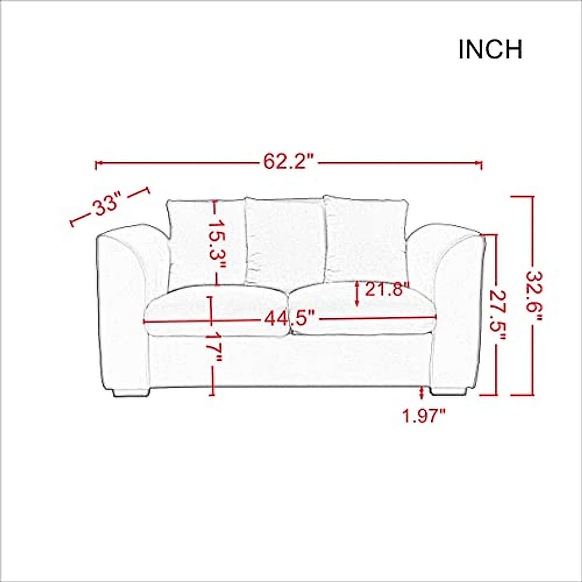 EMKK Fabric Modern Comfy Loveseat Sofa Couch for Living Room, 62" W Upholstered 2-Seater Furniture for Compact Small Space, Apartment, Bedroom, Dorm, Office, Grey