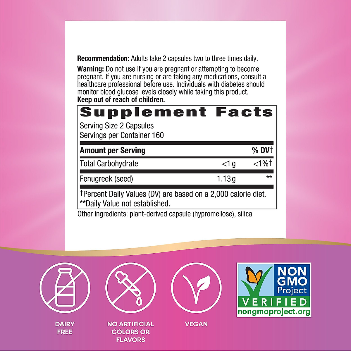 Nature's Way Fenugreek Seed, Traditional Lactation/Breastfeeding Support*, Non-GMO Project Verified, Vegan, 320 Capsules (Packaging May Vary)