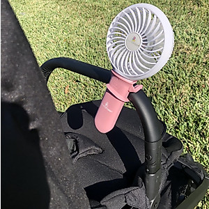 Primo Passi Handheld Fan USB Rechargeable Turbo Portable Stroller Fan, 3 in1 Multi Function Fan, Rechargeable, Led Light and Even Works as a Power Bank. Battery Operated Make up Fan (Pink)