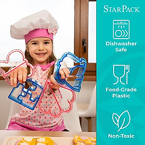 StarPack Kids Knife Set of 3 & 4x Sandwich Cutters for Kids - Toddler Knife Set & Fun Sandwich Cutters for Kids - Kids Knives for Real Cooking & 4x cookie cutters/sandwich cutters (Cherry Red)