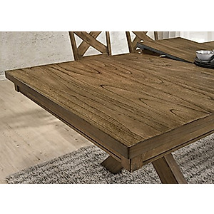 Roundhill Furniture Raven Wood Dining Set: Butterfly Leaf Table, Six Chairs, Glazed Pine Brown