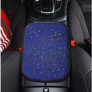 FUNOJOY Car Armrest Cover for Women Blue Diamond Rhinestone Bling Car Accessories Car Decor for Women