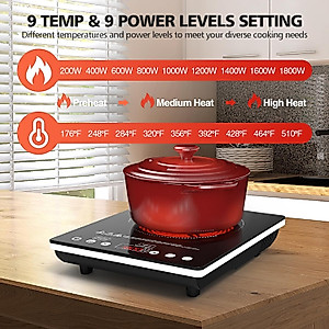 Single Burner Electric Cooktop, 1800W Electric Stove Top Portable, Electric Hot Plate 110v Plug in Countertop,Child Safety Lock,Timer,9 Power Level, Compatible for All Cookware, Induction Cookotp
