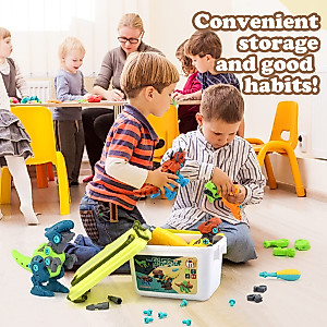 FINOTIC Dinosaur Toys for Kids 3-5 5-7, Take Apart Dinosaur Toy w/Electric Toy Drill for Boys and Girls 3 4 5 6 7 8 Year Old, Educational Building Toy w/Storage Box for Birthday Easter Gift,Set of 5