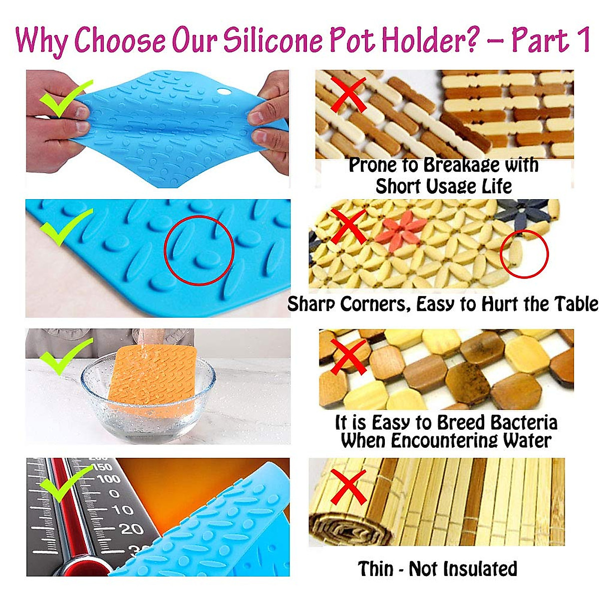 Potholder, Pot TrivetSilicone Pot Holders, Silicone Trivets, Pot Holders Heat Resistant, Hot Pad, Hot Bowl Holder, Jar Opener, Pot Spoon Holder, Non Slip, Dishwasher Available BPA Set of 6 (6.7x7in)