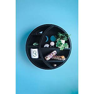 Kanley Crescent Moon Shelf for Crystals Stone, Essential Oil, Small Plant and Art - Wall, Room, and Gothic Witchy Decor - Moon Phase Rustic Boho Shelfs - Wooden Hanging Floating Shelves - (Black)