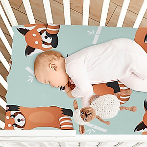 Blueangle Fitted Crib Sheets, Soft Breathable Comfortable Baby Sheet Set for Boys Girls, Cute Red Panda Crib Sheets Fits Standard Crib and Toddler Mattress（170）