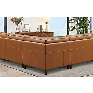 Hydeline Bella Top Grain Leather Sectional (L-Shape, Cognac), Feather Down, Memory Foam and Springs Seating
