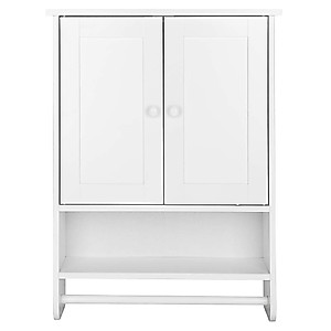 Guangshuohui Bathroom Wall Cabinet, Wooden Hanging Storage Cabinet with 2 Doors & Shelves, Multipurpose Storage Cabinet for Bathroom Kitchen Living Room, Wall Mounted Bathroom Medicine Cabinet