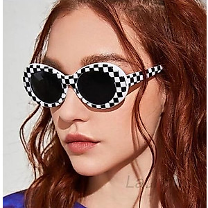 Laurinny Authentic Clout Goggles, Checkered sunglasses Retro Oval Retro Mod Fashion Sunglasses 90s (2pack)