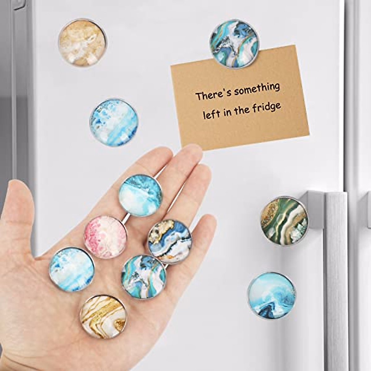 Skycase 10 Pack Refrigerator Magnets,Strong Magnetic Glass Fridge Sticker,Round Fridge Magnets Decoration for Home,Office,School,1.2 inch-Marble Crystal