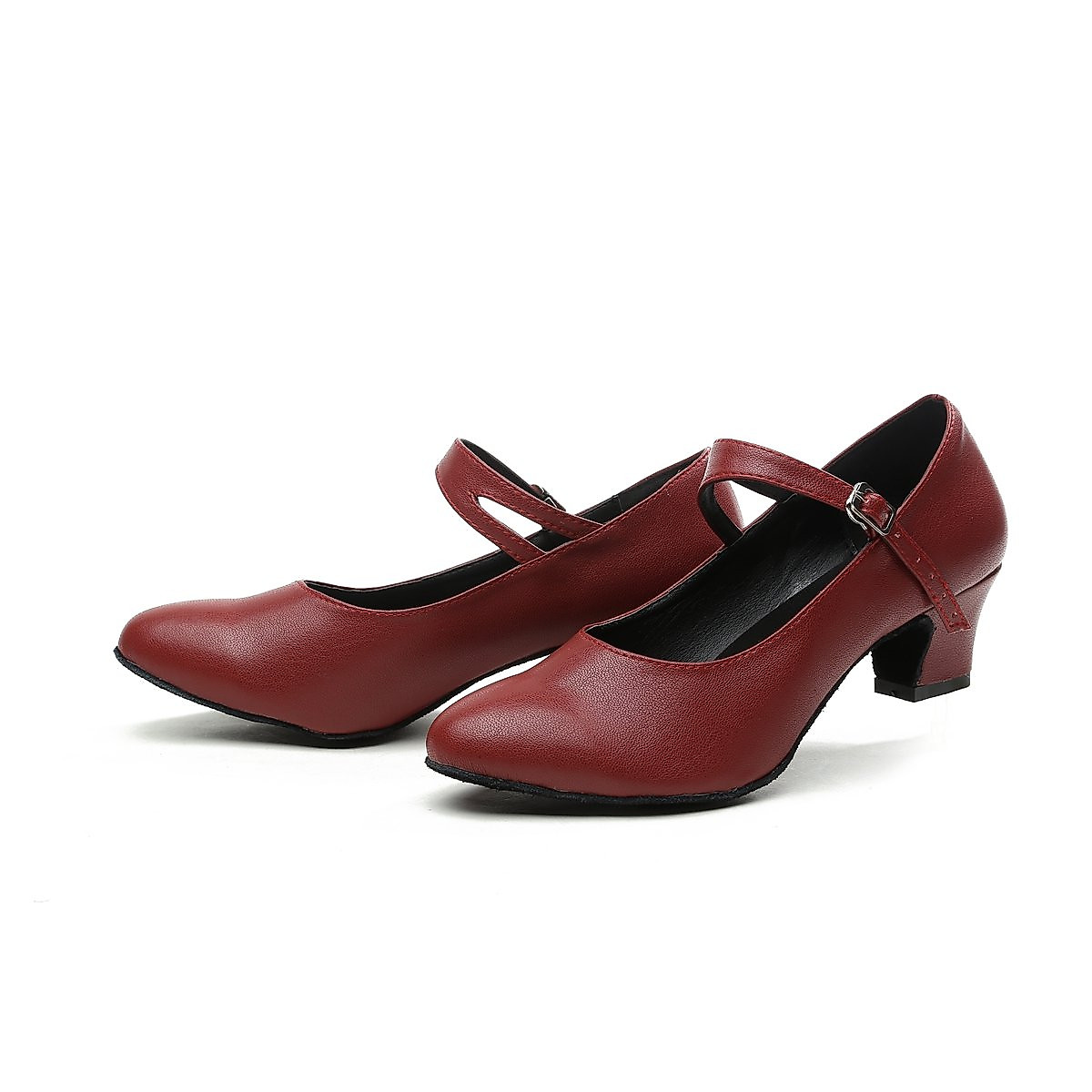 Minishion GL245 Women's Mary Jane Style Burgundy Leather Low Heel Latin Social Prom Dance Pumps US 8