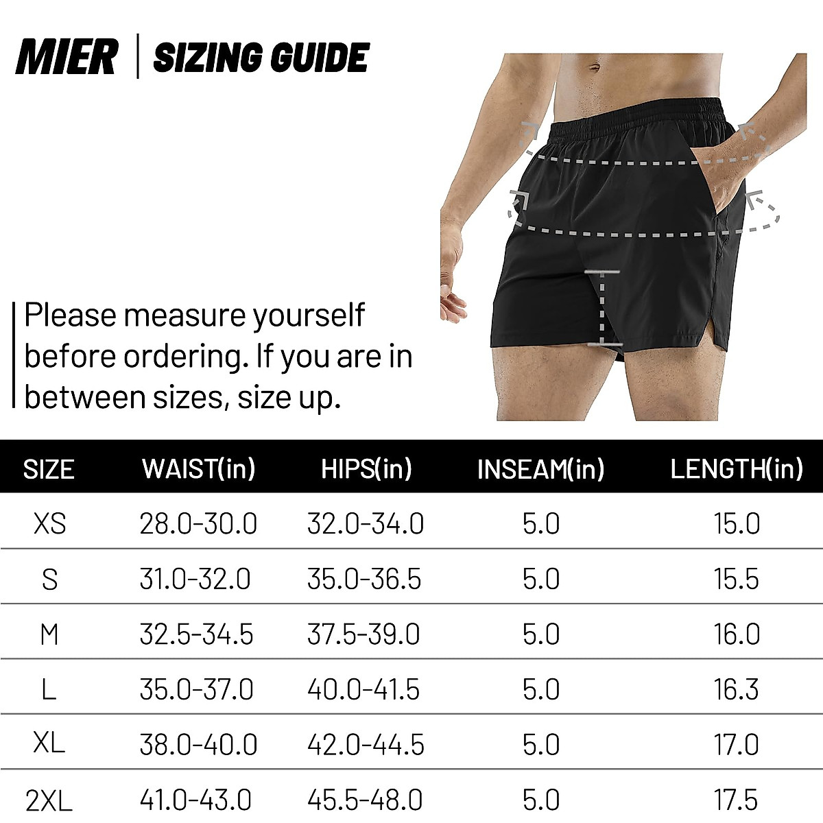 MIER Men's Workout Running Shorts Quick Dry Active 5 Inches Shorts with Pockets, Lightweight and Breathable, Black, S