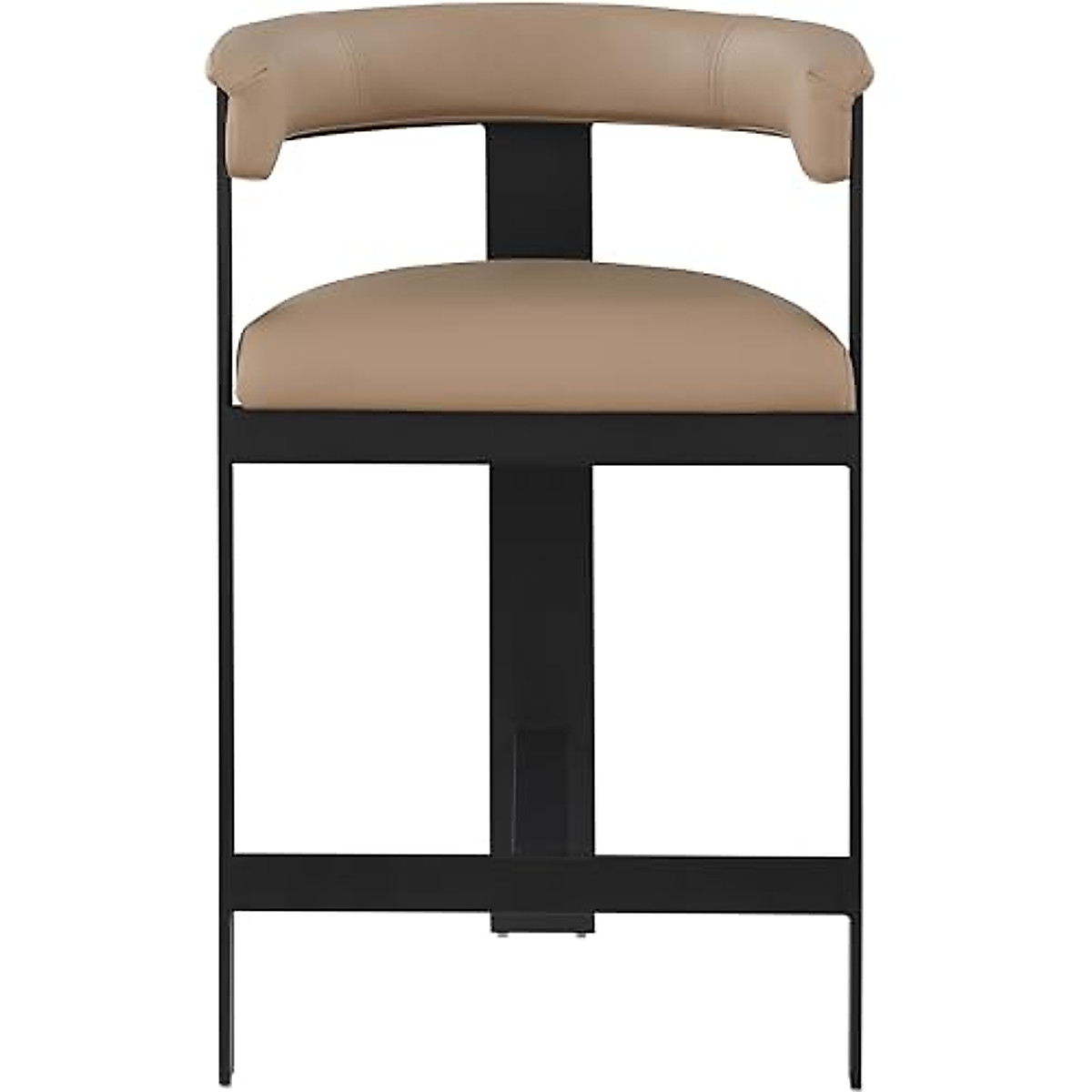 Meridian Furniture 414Tan-C Romeo Collection Modern | Contemporary Counter Stool with Soft Tan Vegan Leather, Matte Black Metal Frame, 22.5" W x 20" D x 35.5" H, Tan, Set of 2
