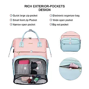 LOVEVOOK Laptop Backpack for Women Fashion Business Computer Backpacks Travel Bags Purse Doctor Nurse Work Backpack with USB Port, Fits 15.6-Inch Laptop Pink-Sky Blue