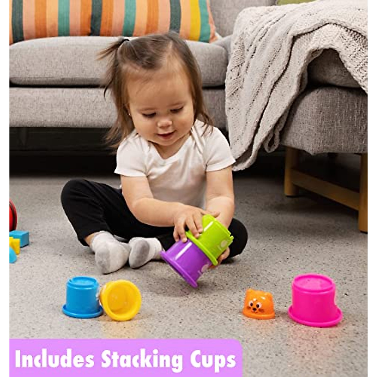 Pidoko Kids Wooden Baby Walker - Toys for 1 Year Old Boy Girl - Push Walker Toy for Babies - Includes Dinosaur Cart, 36 Pcs Building Blocks, Stacking Cups and Book - Learning Walker for Toddlers Gifts
