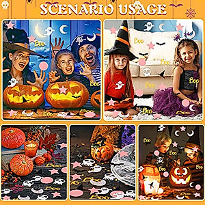 JULBEAR 300Pcs Halloween Confetti Glitter Decorations, Bat Ghost Black Pink Halloween Confetti for Party Table Scatter Decorations, Halloween Table Decor Party Favors