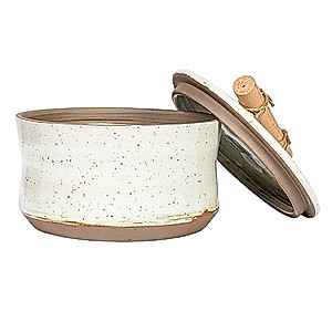 Bloomingville 6.75 Round Stoneware Lid and Pine Wood and Jute Handle in Reactive Glaze, Beige Canister