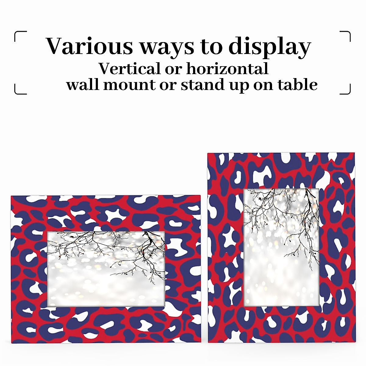 POFATO Leopard Print Blue Red 4x6 Picture Frame Wood Photo Frame for Tabletop Display Wall Mount Picture Frame Display 4x 6 Inch Photo Wall Decor Home Gift Frames