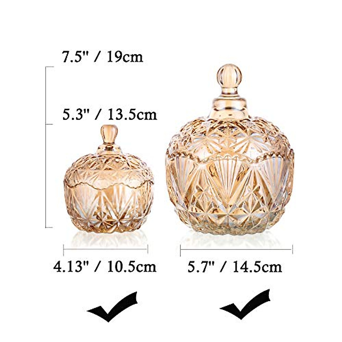 Candy Jar with Lids-Candy Containers Star Style Glass for Candy Buffet Decorative Jars Candy Buffet Dishes Cookie Jar for Home Party Wedding Display Pothecary Flour Amber, Small+Large, 10.6+30OZ