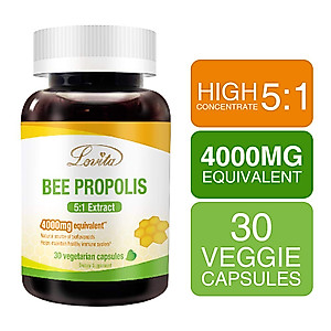 Lovita Bee Propolis Capsule | 4000mg Equivalent | 5:1 Concentration | Natural Propolis Extract | 30 Vegetarian Capsules (1 Months Supply)