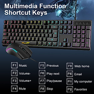 Gaming Keyboard and Mouse Combo with Mouse Pad, RaceGT 3 in 1 Gaming Wired Keyboard RGB Backlit, 7 Button 6400DPI Wired Gaming Mouse, PC Accessories Compatible for Computer PC Laptop