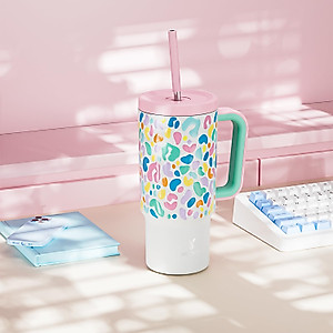 Meoky 24 oz Tumbler with Handle and Straw, 100% Leak-proof Tumbler with Lid and Straw, Insulated Stainless Steel Travel Coffee Mug, Keeps Cold for 24 Hours (Leopard)