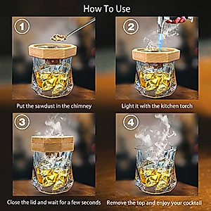 Old Fashioned Cocktail Smoker Kit, Whiskey Smoker Infuser Kit, Drink Smoker Bourbon Smoker with Torch, 4 Flavors Wood Chips for Whiskey Bourbon Drinks Infused Cocktails Wine Salad Meats BBQ (Without Butane)