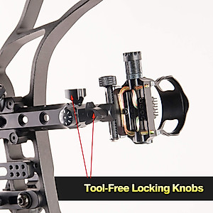 TOPOINT ARCHERY CNC Aluminum 5 Pins Or 7 Pins .019" Tool-Less Bow Sight with Micro Adjust Detachable Bracket LED Sight Light Left and Right Hand (PRO 7 PINS, Black)