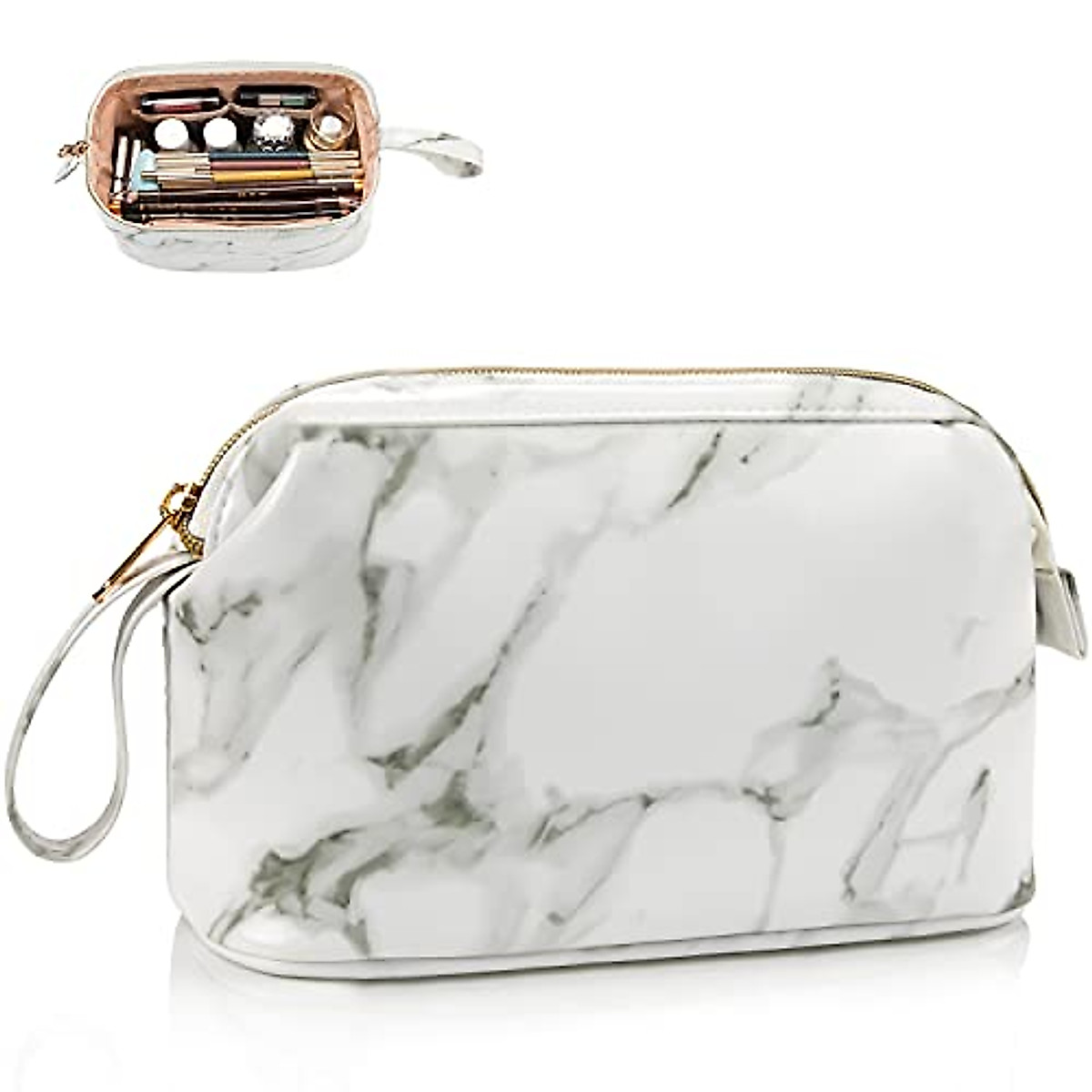 OCHEAL Small Marble Makeup Bag, Small Cosmetic Bags for Women,Large Capacity Portable Cosmetic bag Storage Organizer for Purse Everyday Use (Small, Marble)