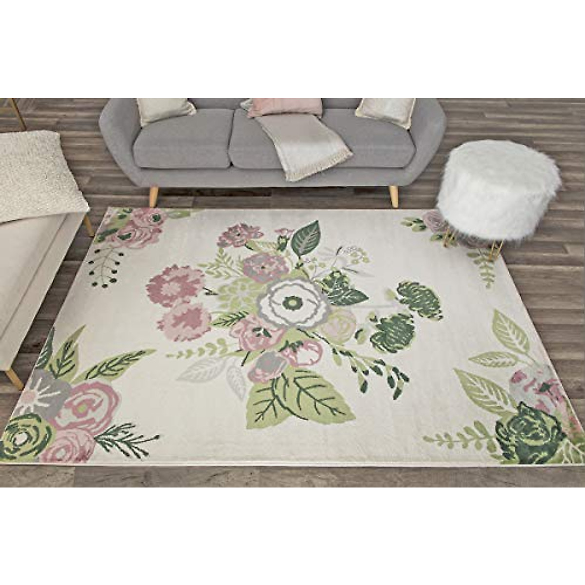 Rugs America Hanna VA40A Rose Garden Cream Floral Transitional Area Rug, 5'x7'