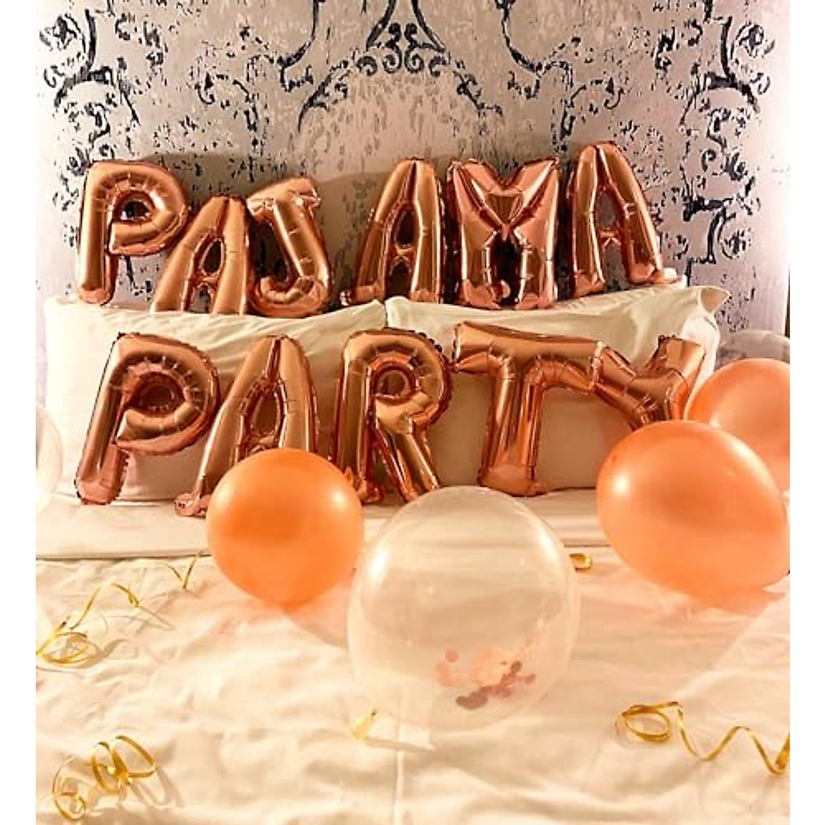 LaVenty Set of 11 Rose Gold PAJAMA PARTY Balloons PAJAMA PARTY Banner Pajama Party Decor Slumber Party Spa Party Balloons