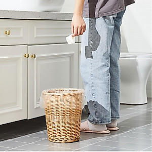 Maxcheck 2 Pcs Wicker Trash Can with 100 Plastic Trash Bag Wicker Waste Woven Basket with Lids and Garbage Bags for Bathroom Kitchen Bedroom Office Bedroom Kitchen Laundry Supplies