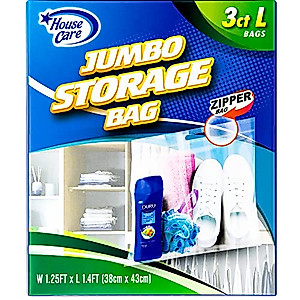 DecorRack 3 Large Zipper Storage Bags, 3 Gallons, 15 x 17 inches, Thick Storage Bags with Carry Handle, For Clothes, Blankets and Closet Organization (3 Pack)