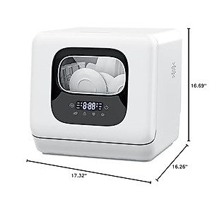 Joy Pebble Countertop Dishwasher, 28 Pieces Dishes/Cycle, 6 Washing Programs&Hot Drying, Dish Washer with 360°Dual Spray, with Child Lock&Delayed Start, Portable Dishwasher for Apartment/RV/Dorm