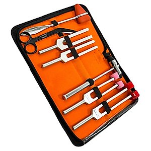 Tuning Forks C-128, C-256, C-512, C-1024 + Taylor and Buck Hammer + 5.5" Bandage Cutting Scissors + Storage Pouch Case - Student Diagnostics Bundle of 7 Items