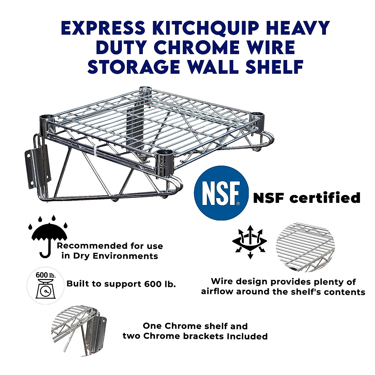 Express KitchQuip Heavy Duty Chrome Wire Storage Wall Shelf (18" x 72")