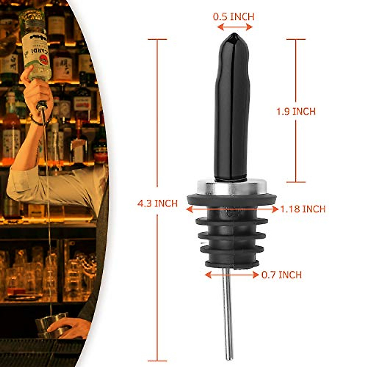 AOZITA 12 Pack Stainless Steel Liquor Bottle Pourers Tapered Spout with Long Dust Caps, Oil Dispenser Bottle Spouts for Pours Liquor, Vinegar, Syrup or Olive Oils (12 Bottle Pourers +12 Dust Covers)