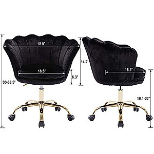 Wahson Home Office Task Chair with Wheels, Faux Fur Scallop Back Swivel Desk Chair, for Women, Teens, Girls Living Room, Vanity, Black