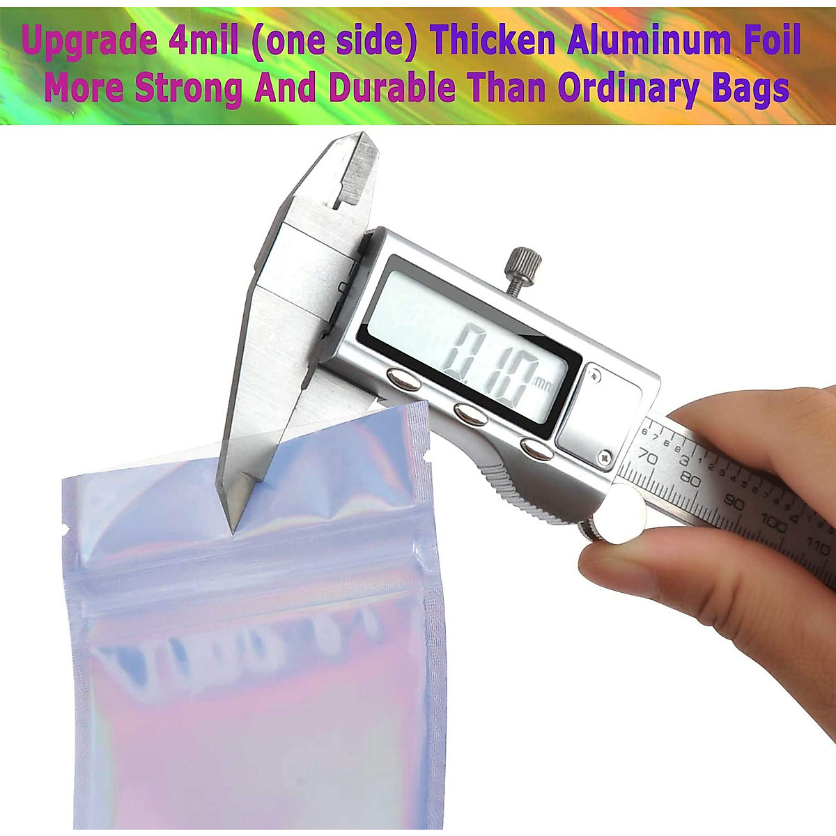 100pcs Holographic Bags Foil Pouch Bag with Zip Lock Resealable Packaging Supplies Decorative Ziplock Bag for Jewelry Lip Gloss Cookie Shipping (Holographic, 2.75"Wx3.94"L)